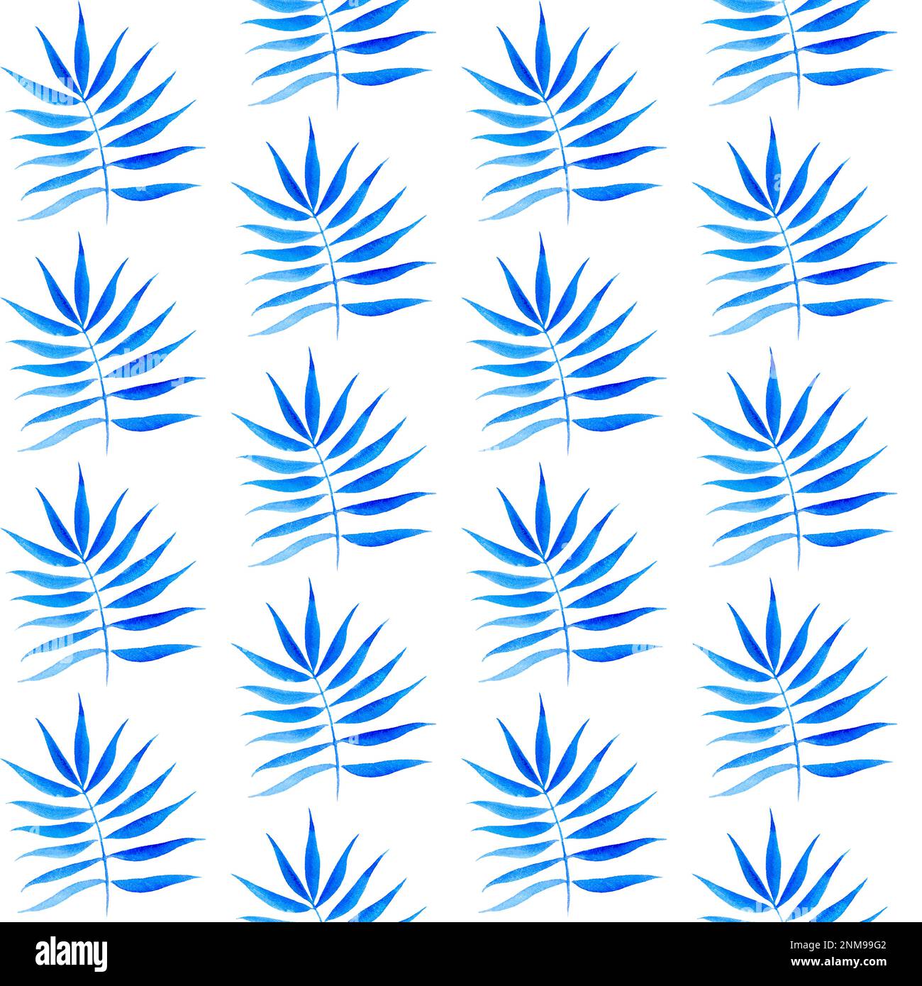 blue tropical leaves, seamless watercolor pattern. Drawing for printing ...