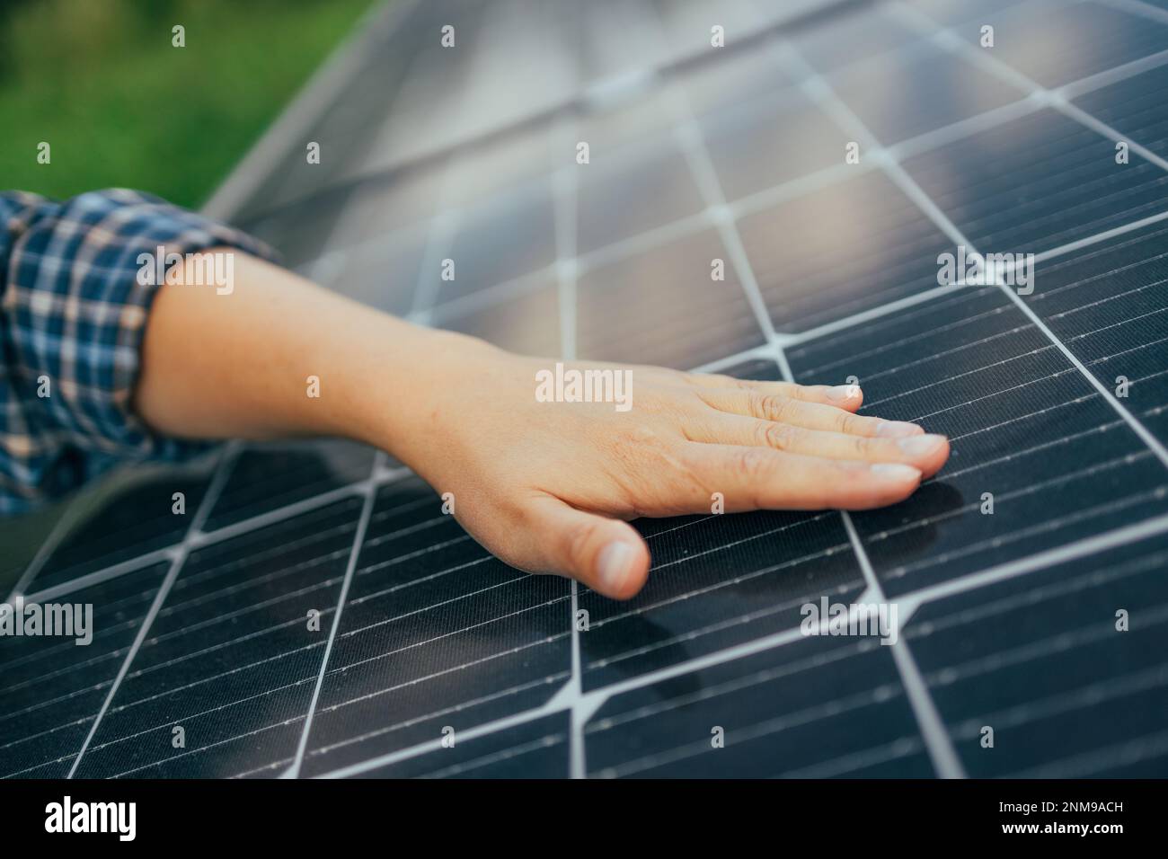 Close up of an engineer hand is checking an operation of sun and ...
