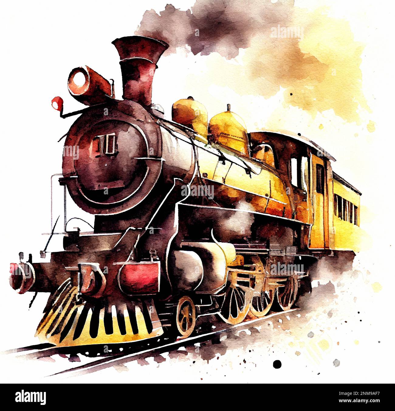 vintage steam locomotive isolated on white background watercolor hand drawn illustration Stock ...
