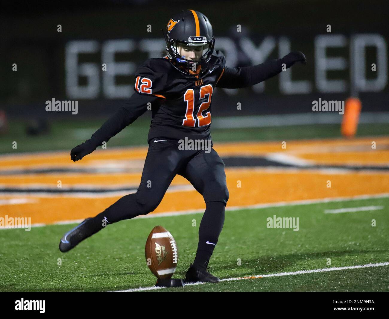 November 19, 2021: Ryle kicker Summer Denigan warmups up prior to a ...