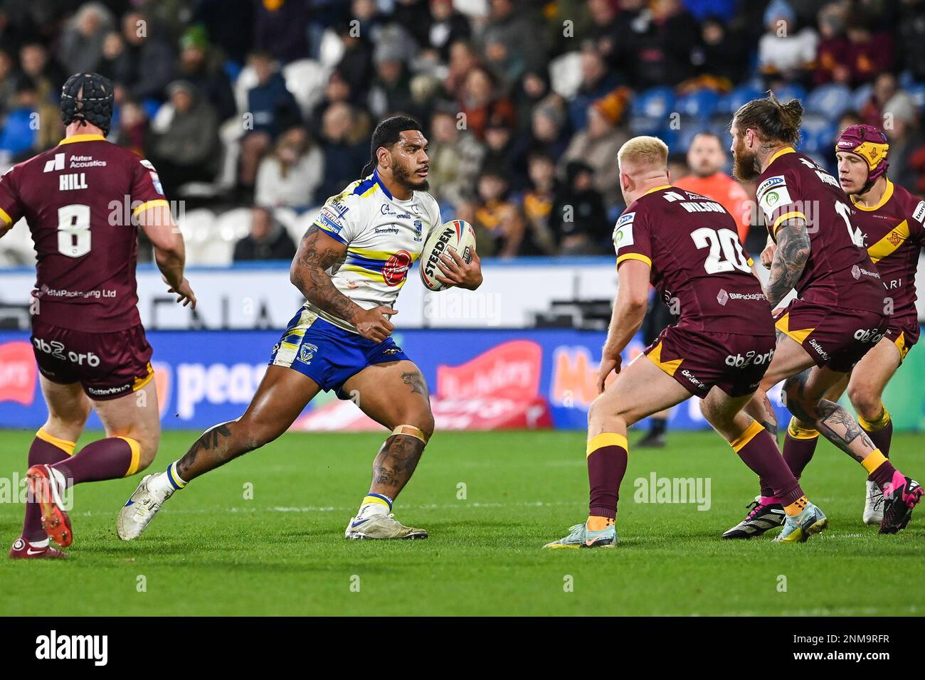Tom Mikaele #18 of Warrington Wolves in action during the Betfred Super ...