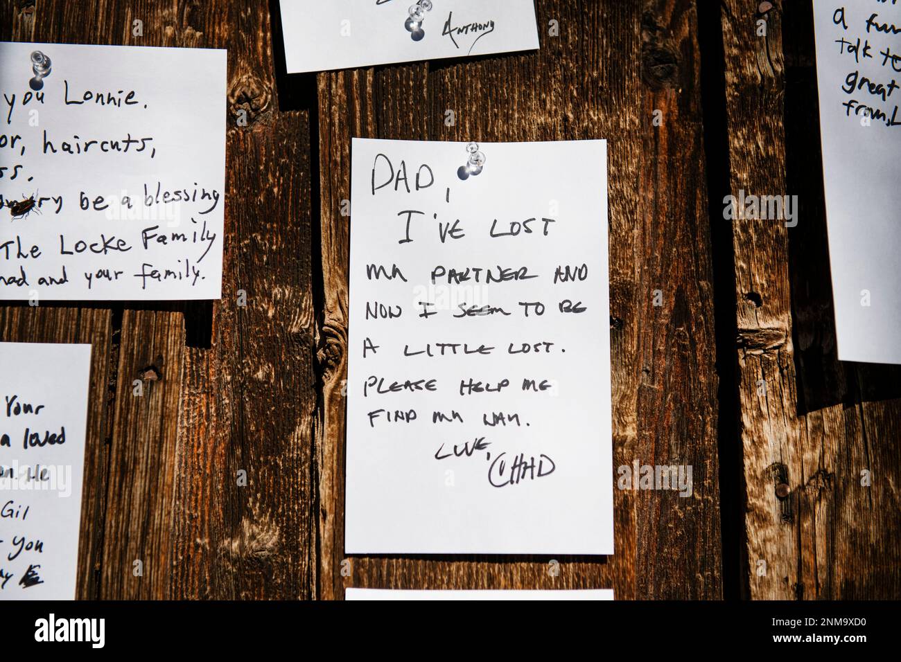 A note from Chad Bones to his father Lonnie is pinned on the wall of ...
