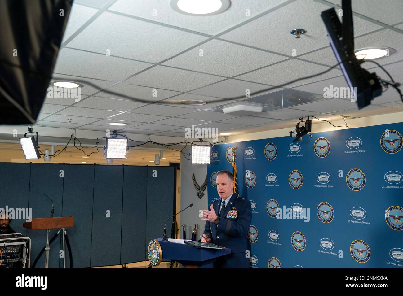 Pentagon spokesman U.S. Air Force Brig. Gen. Patrick Ryder speaks during a media briefing at the ...