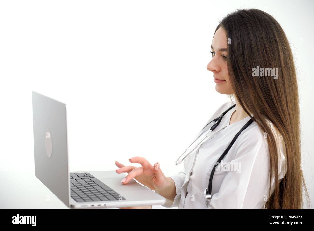 Girl doctor blond young light background studio day beautiful one ...