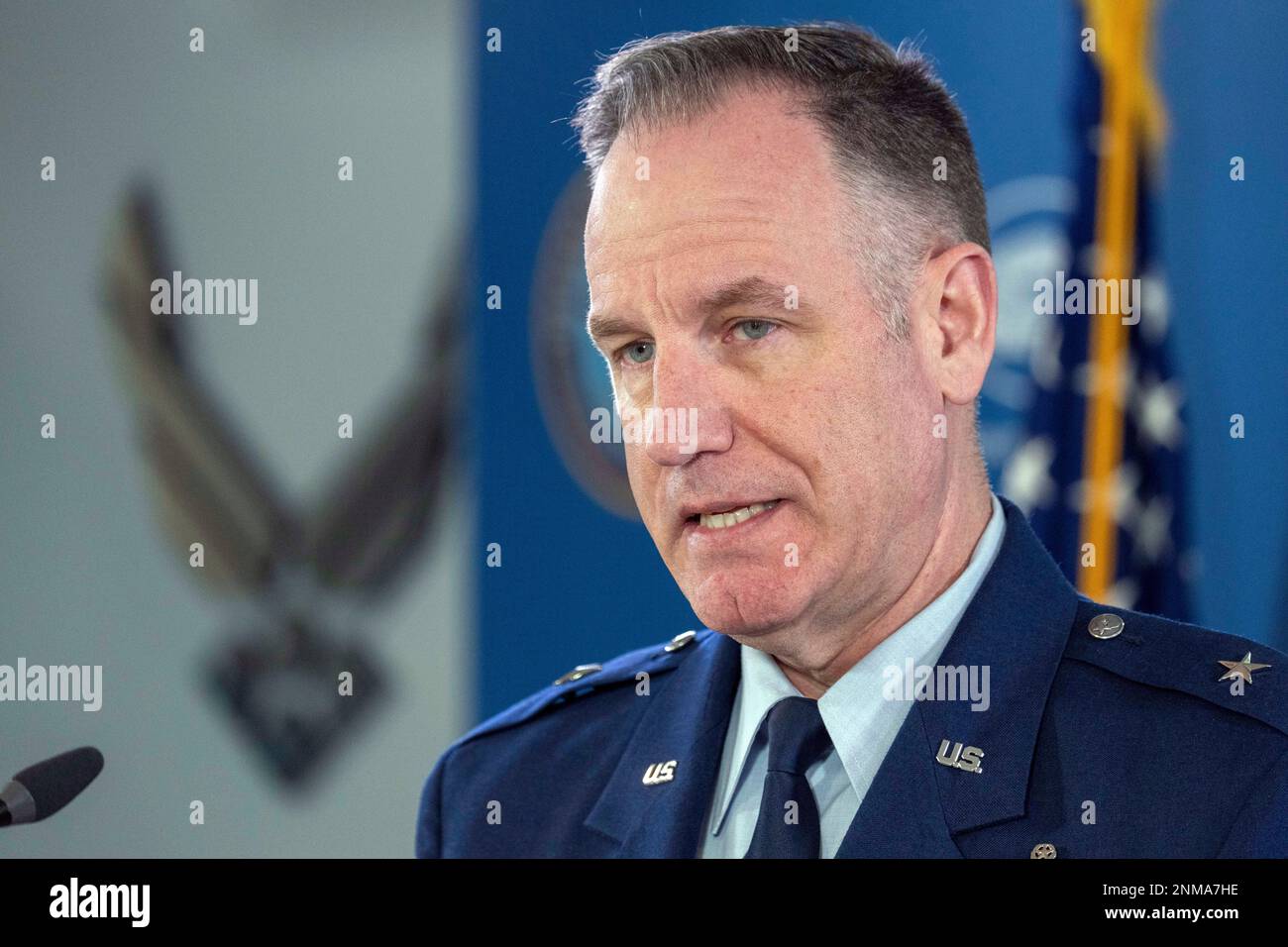 Pentagon spokesman U.S. Air Force Brig. Gen. Patrick Ryder speaks during a media briefing at the ...