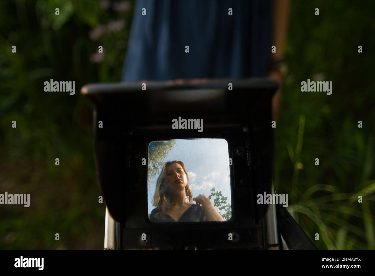 A picture looking through the viewfinder of a Twin Lens Reflex (TLR ...