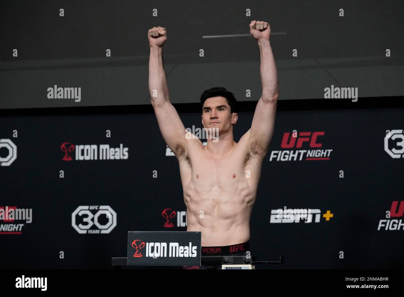 LAS VEGAS, NV - FEBRUARY 24: Mike Malott steps on the scale for the ...