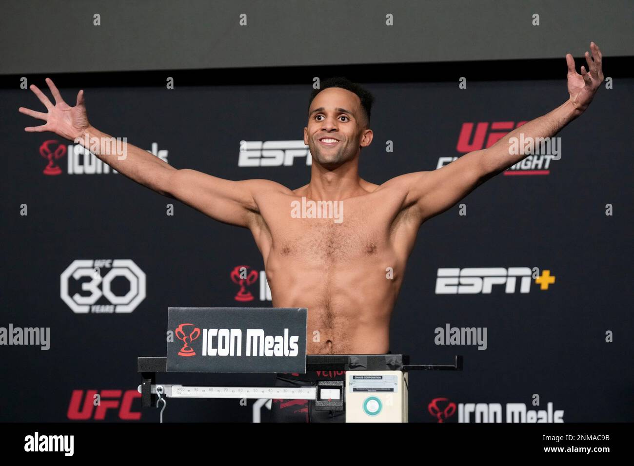 LAS VEGAS, NV - FEBRUARY 24: Jordan Leavitt steps on the scale for the ...