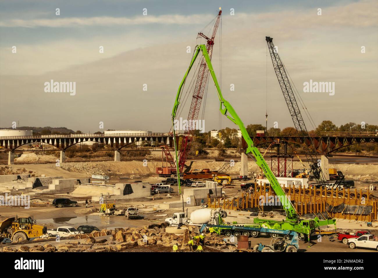 10-25-2022 Tulsa USA - Construction equipment in channel of Arkansas ...