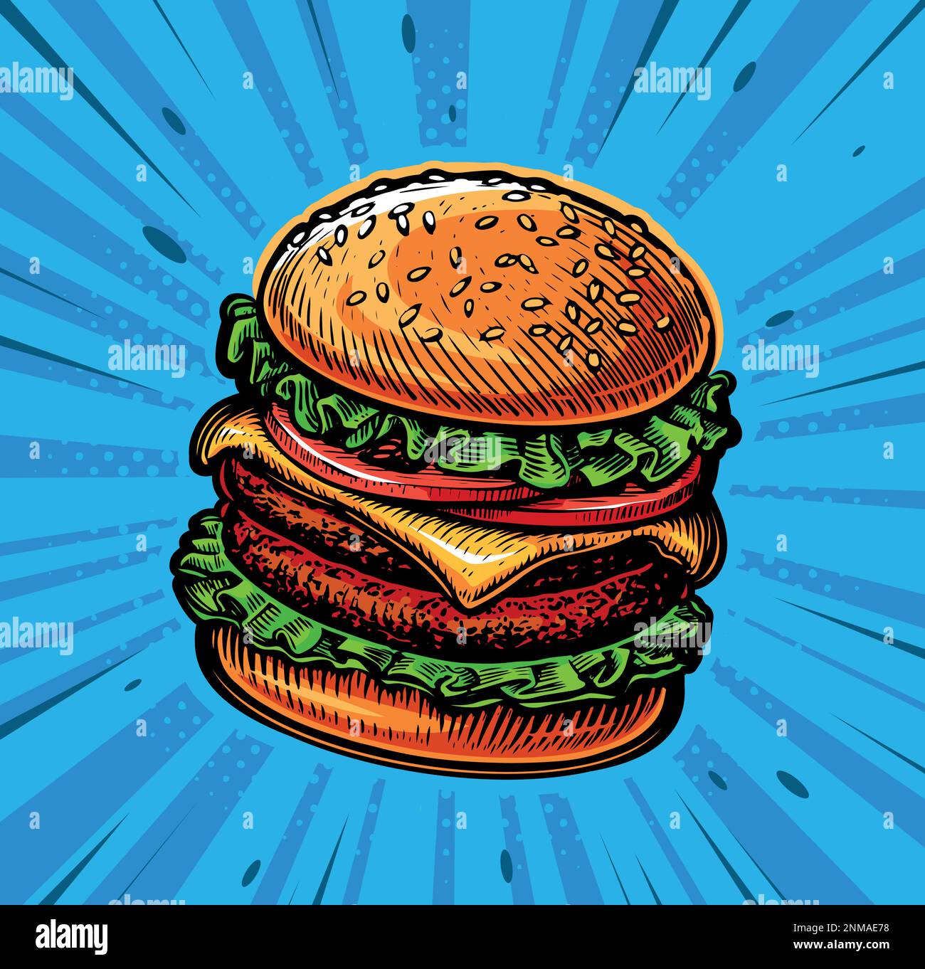 Big tasty cheeseburger in style retro pop art comic. Burger, Fast food ...