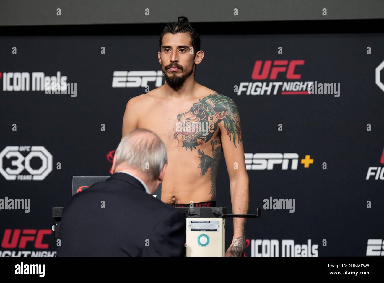 LAS VEGAS, NV - FEBRUARY 24: Erick Gonzalez steps on the scale for the ...