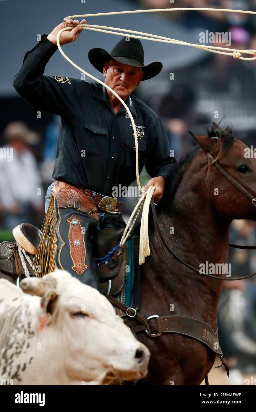 LAS VEGAS, NV - NOVEMBER 04: Cowboy James DeBord ropes bull Bubba G ...