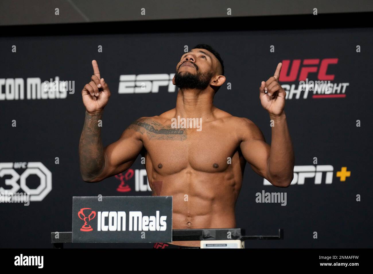 LAS VEGAS, NV - FEBRUARY 24: Rafael Alves steps on the scale for the ...