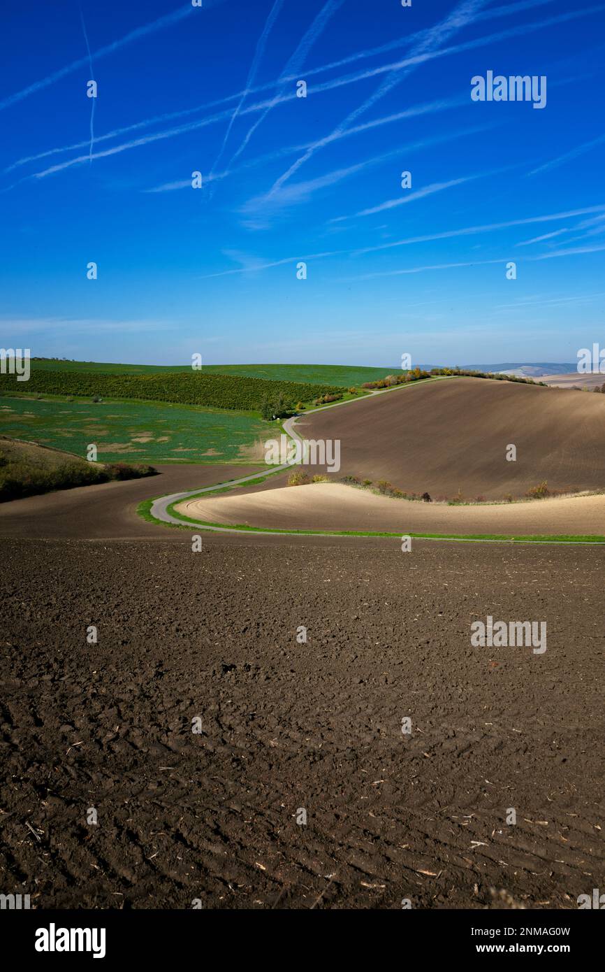 Moravian landscapes of wavy fields with a wealth of colors. Czech ...