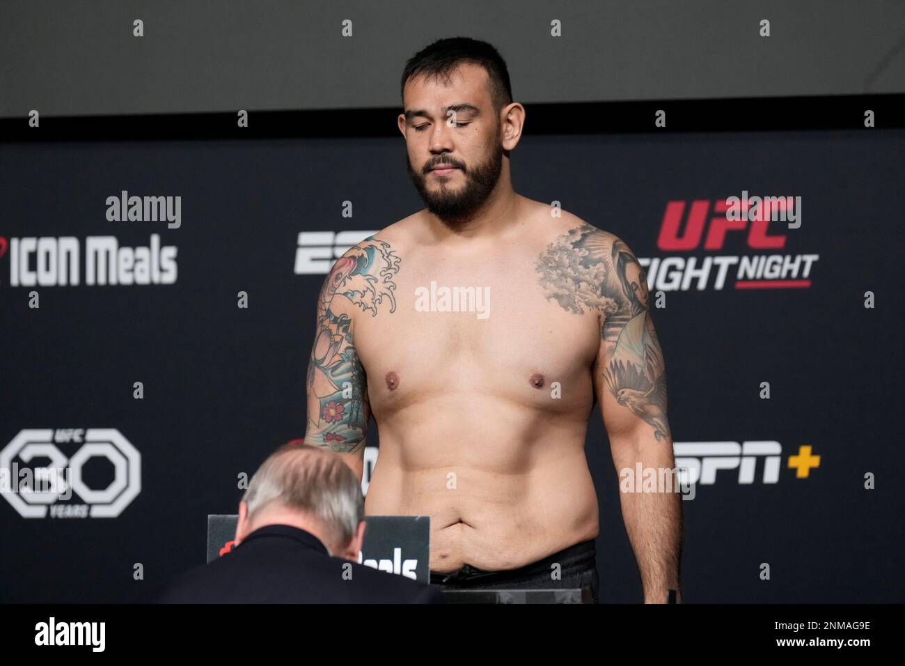 LAS VEGAS, NV - FEBRUARY 24: Augusto Sakai steps on the scale for the ...