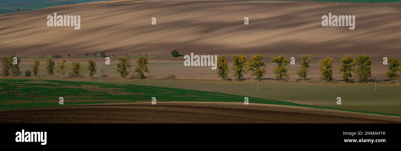 A very large panorama of beautifully undulating Moravian fields. Czech ...