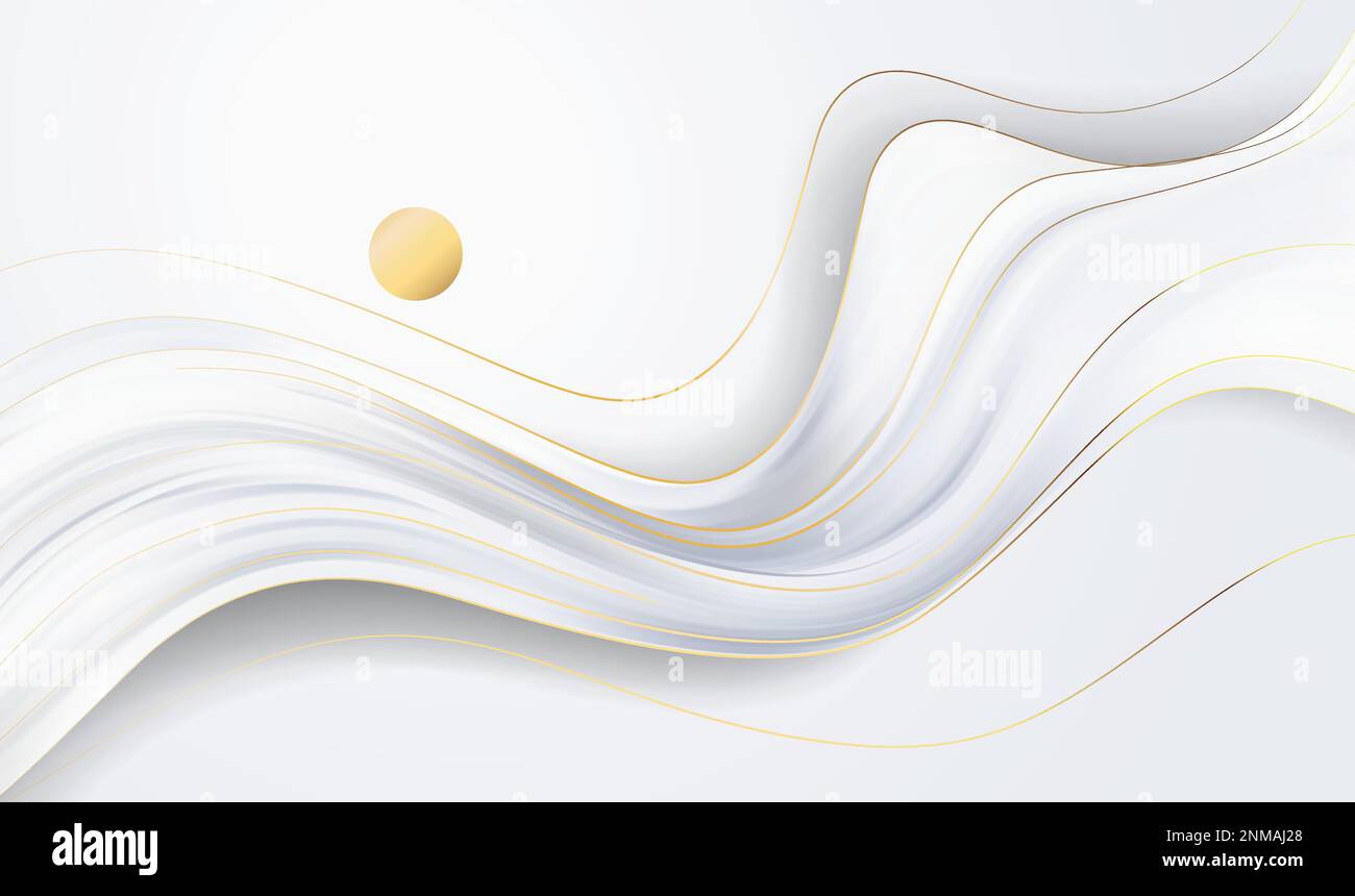 Gold, white flowing wave template, artistic covers design. Trendy ...