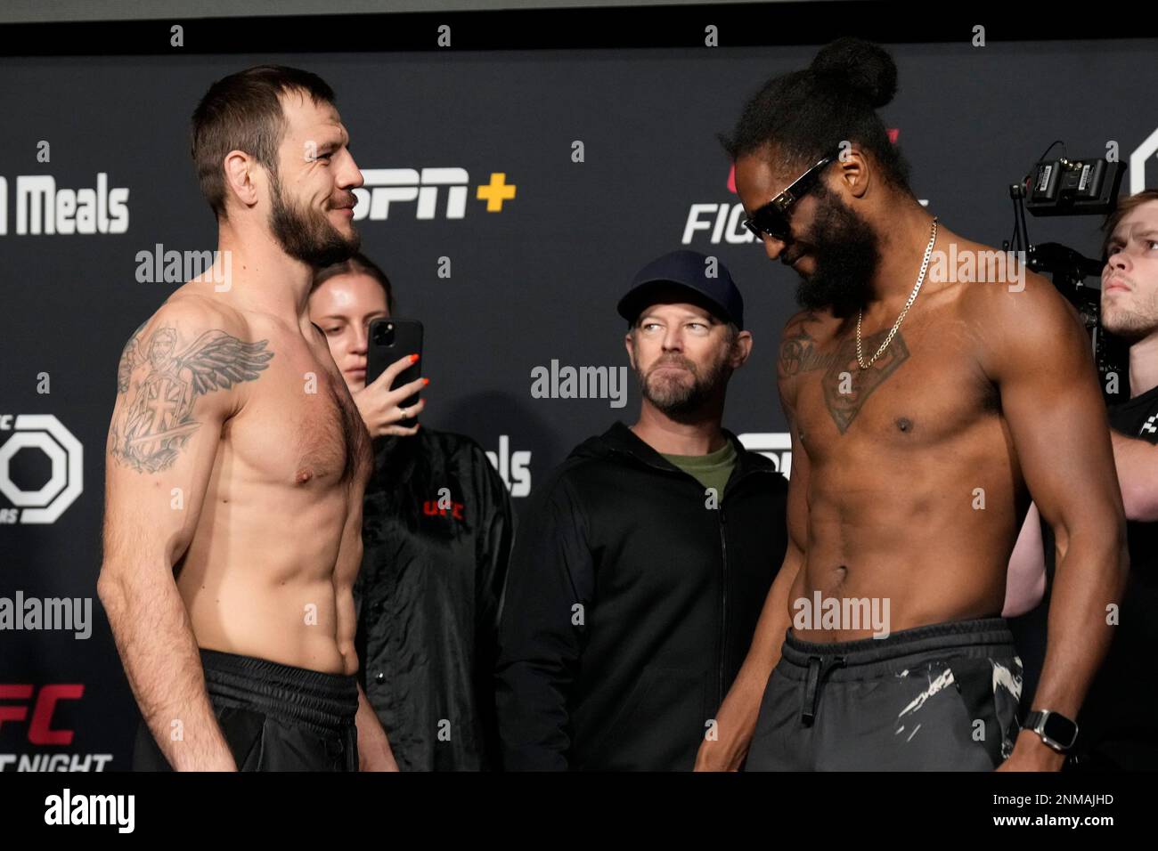 LAS VEGAS, NV - FEBRUARY 24: Nikita Krylov (L ) and Ryan Spann (R) face ...
