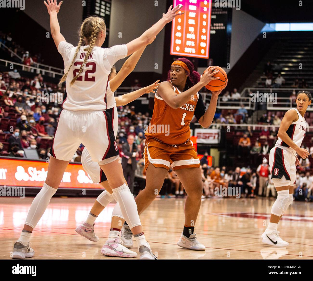 November 14 2021 Stanford, CA, U.S.A. Texas center Lauren Ebo (1) looks ...