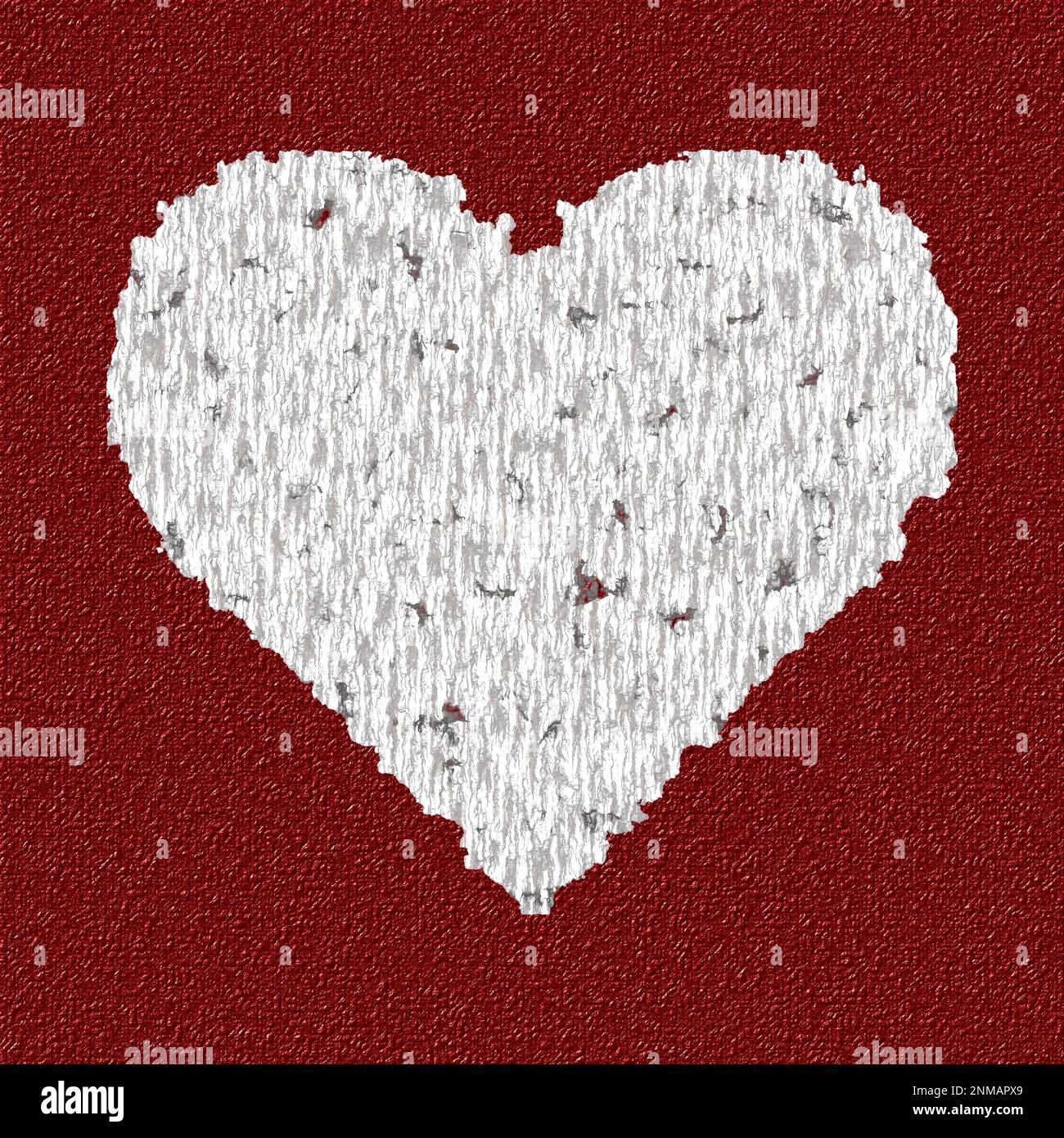 White Textured heart on a red textured background for text message ...