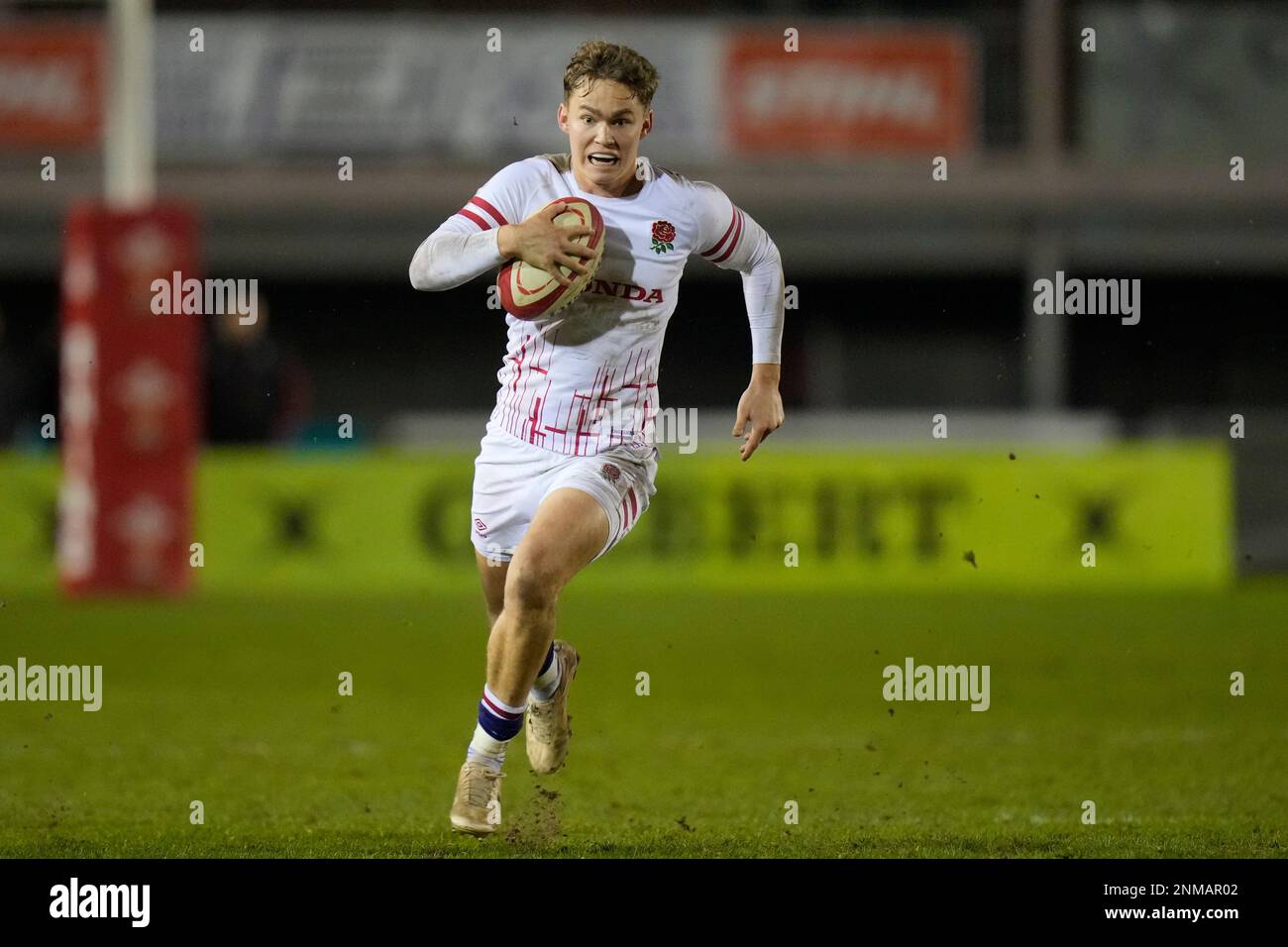 Monty Bradbury of England U20's makes a break during the 2023 U20 Six ...