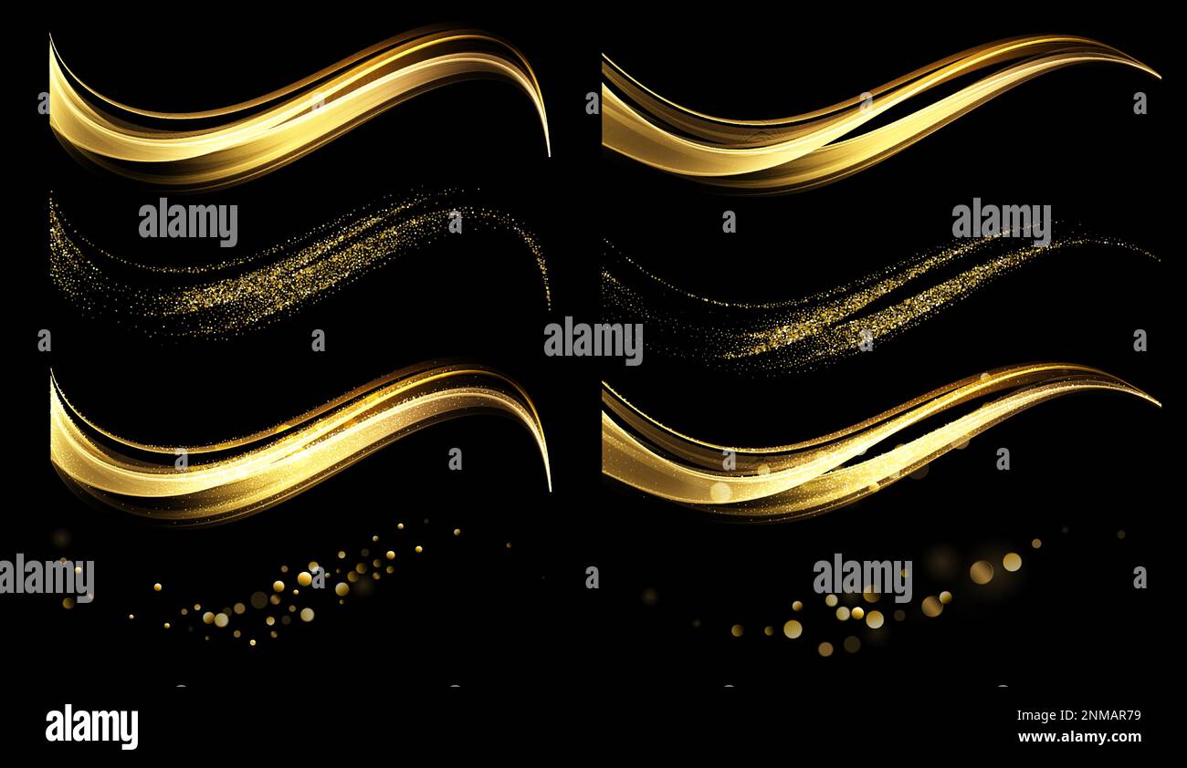 Abstract Gold Light Waves. Shiny golden moving lines design element ...