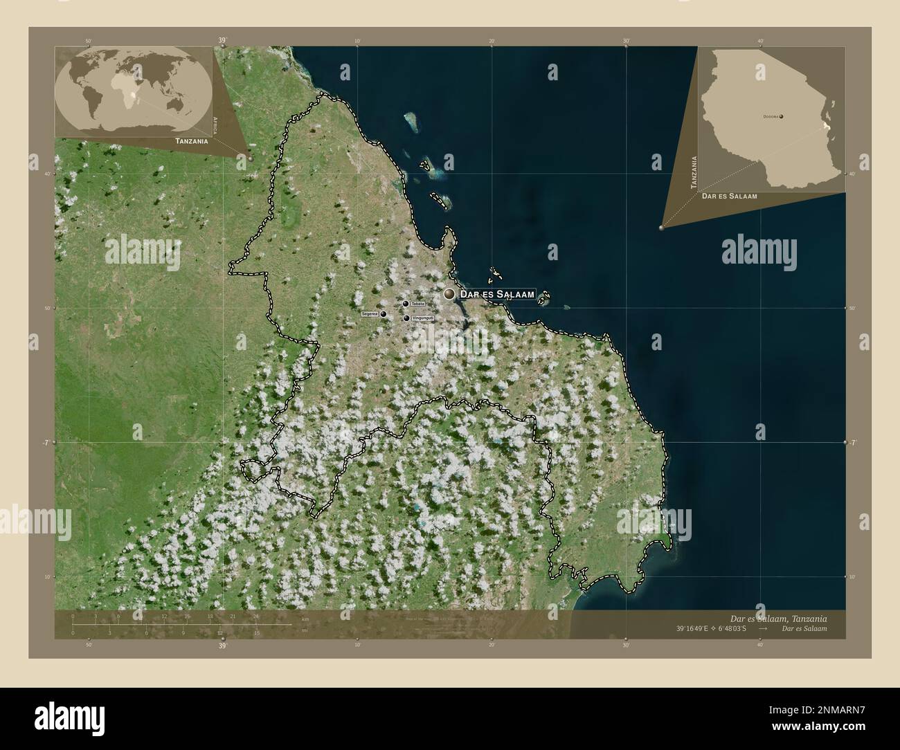 Dar es Salaam, region of Tanzania. High resolution satellite map ...