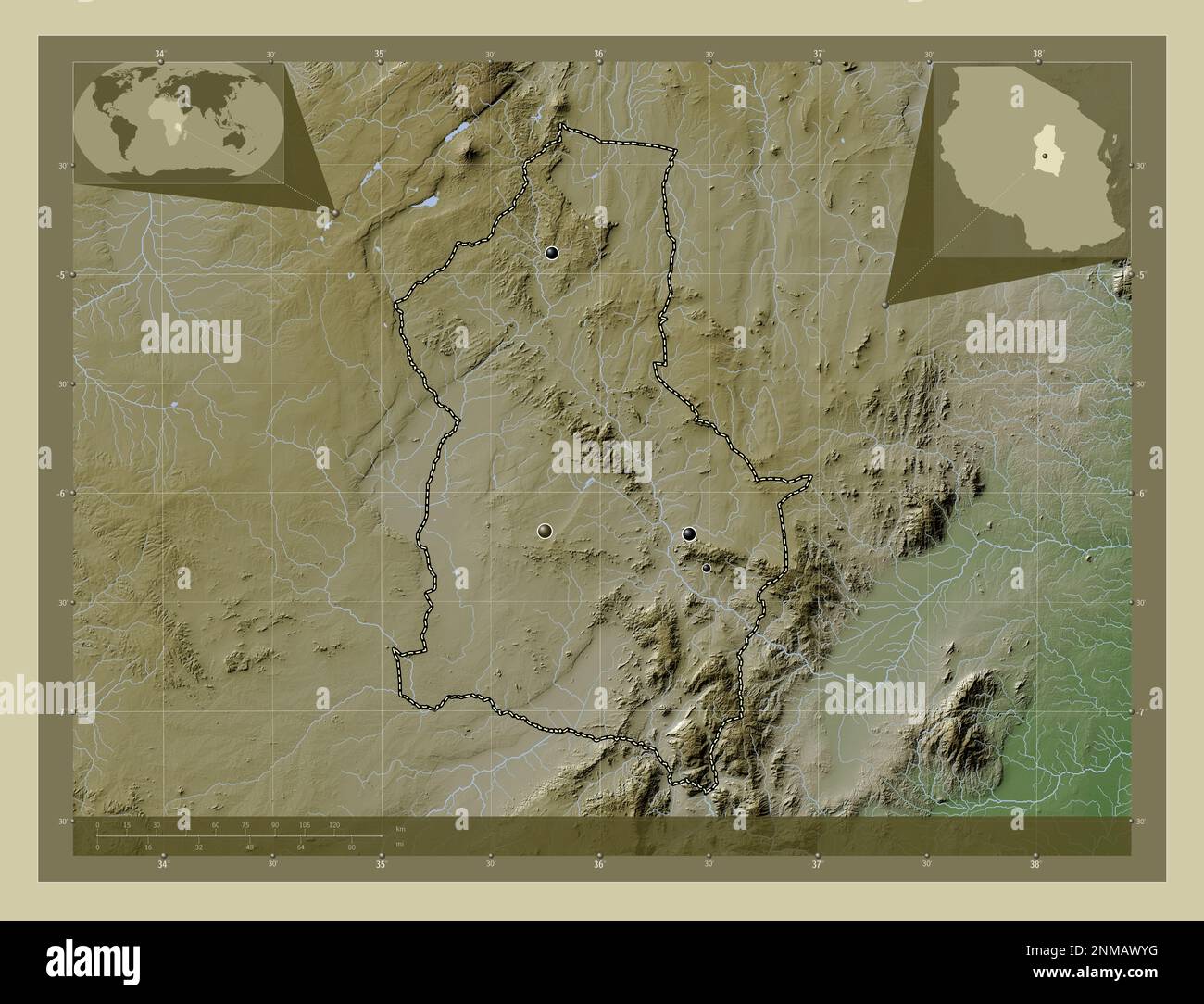 Dodoma, region of Tanzania. Elevation map colored in wiki style with ...