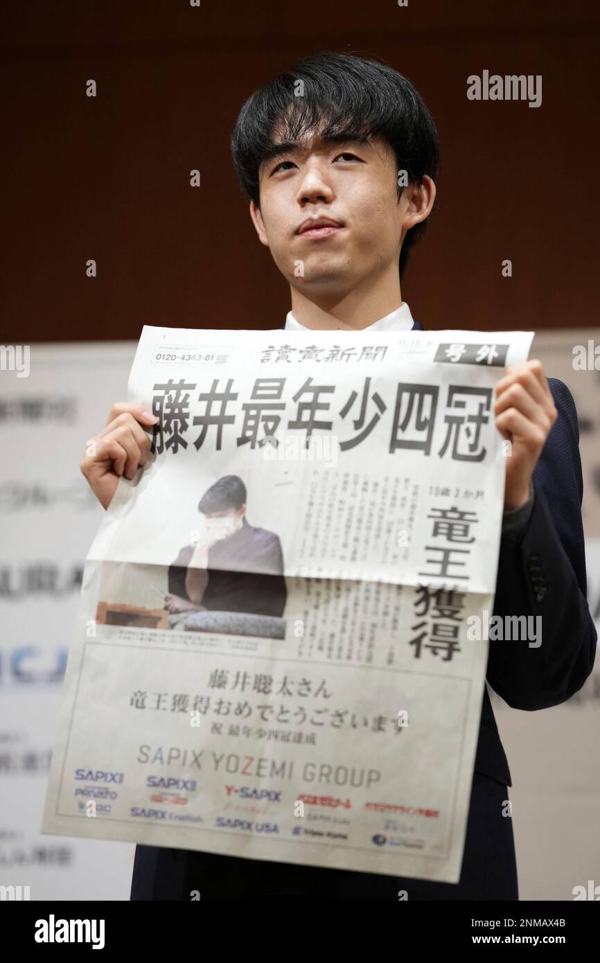 Sōta Fujii, a Japanese professional shogi player ranked 9-dan, attends ...