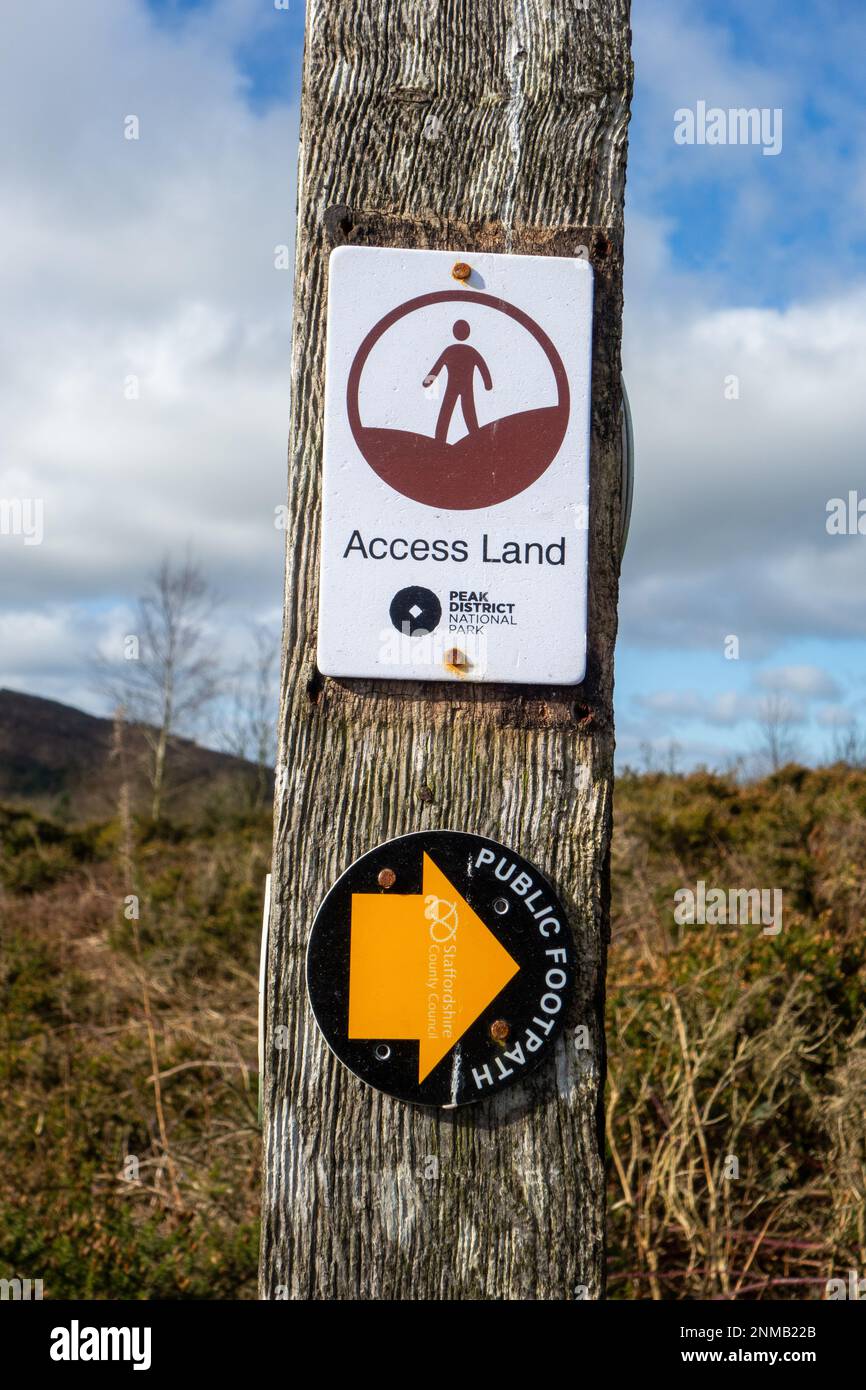 Sign post waymarker showing a public footpath and open access land in ...