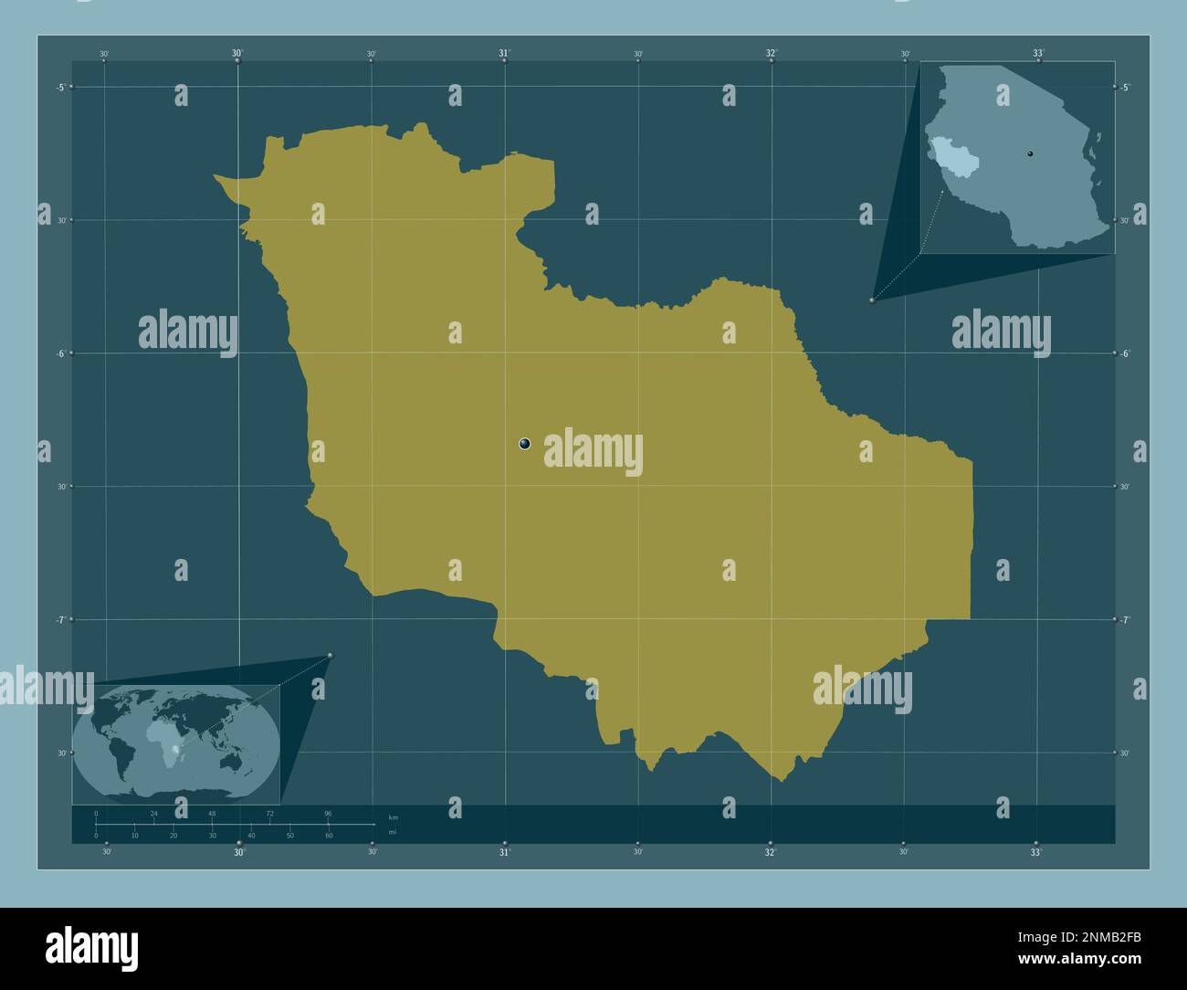 Katavi, region of Tanzania. Solid color shape. Corner auxiliary ...