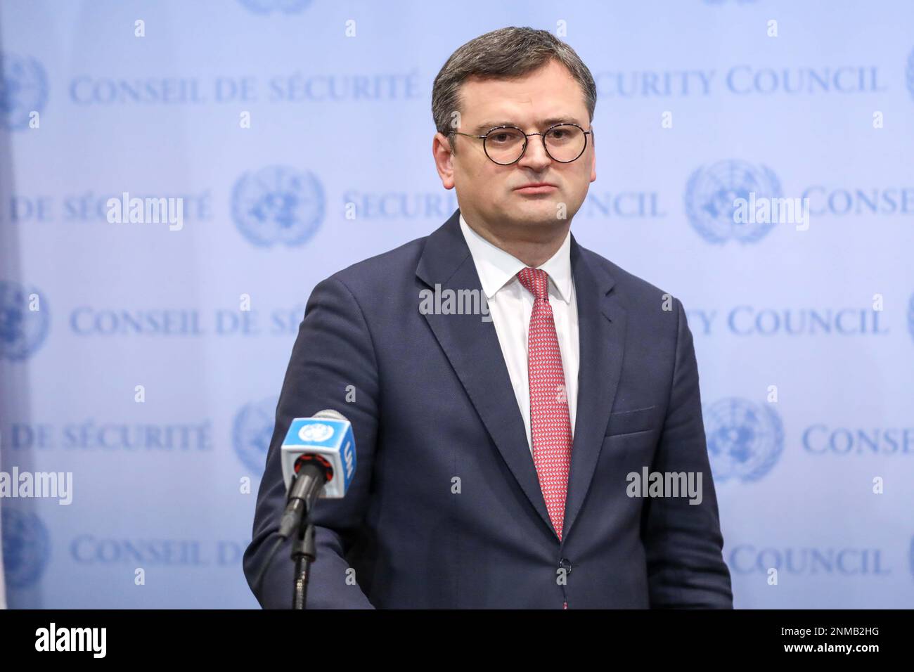 Ukrainian Minister of Foreign Affairs Dmytro Kuleba speaks to the press ...