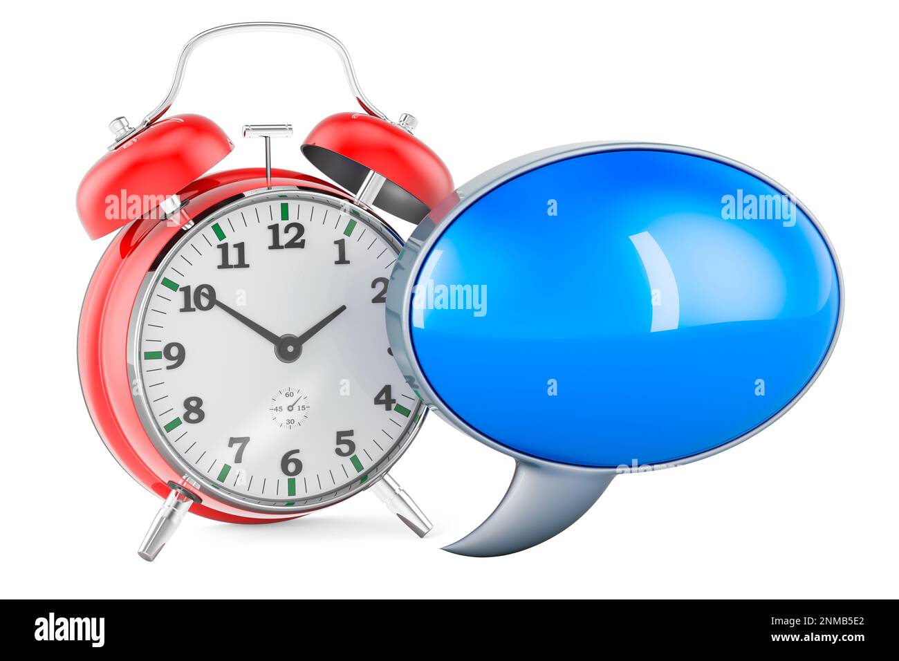 Alarm clock with speech bubble, 3D rendering isolated on white ...