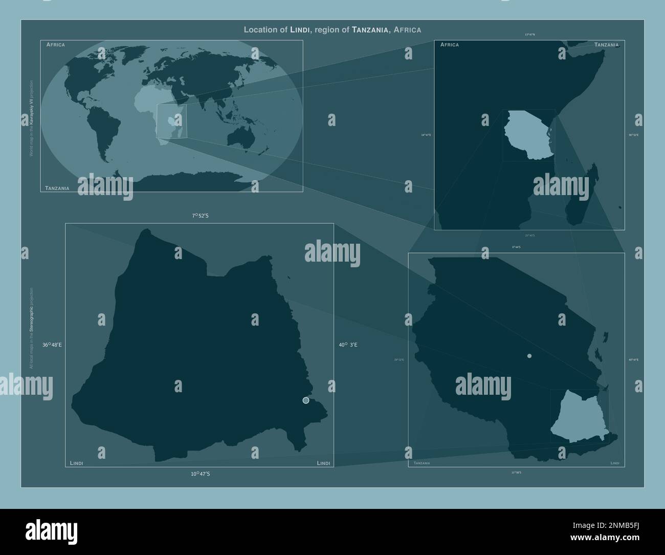 Lindi, region of Tanzania. Diagram showing the location of the region ...
