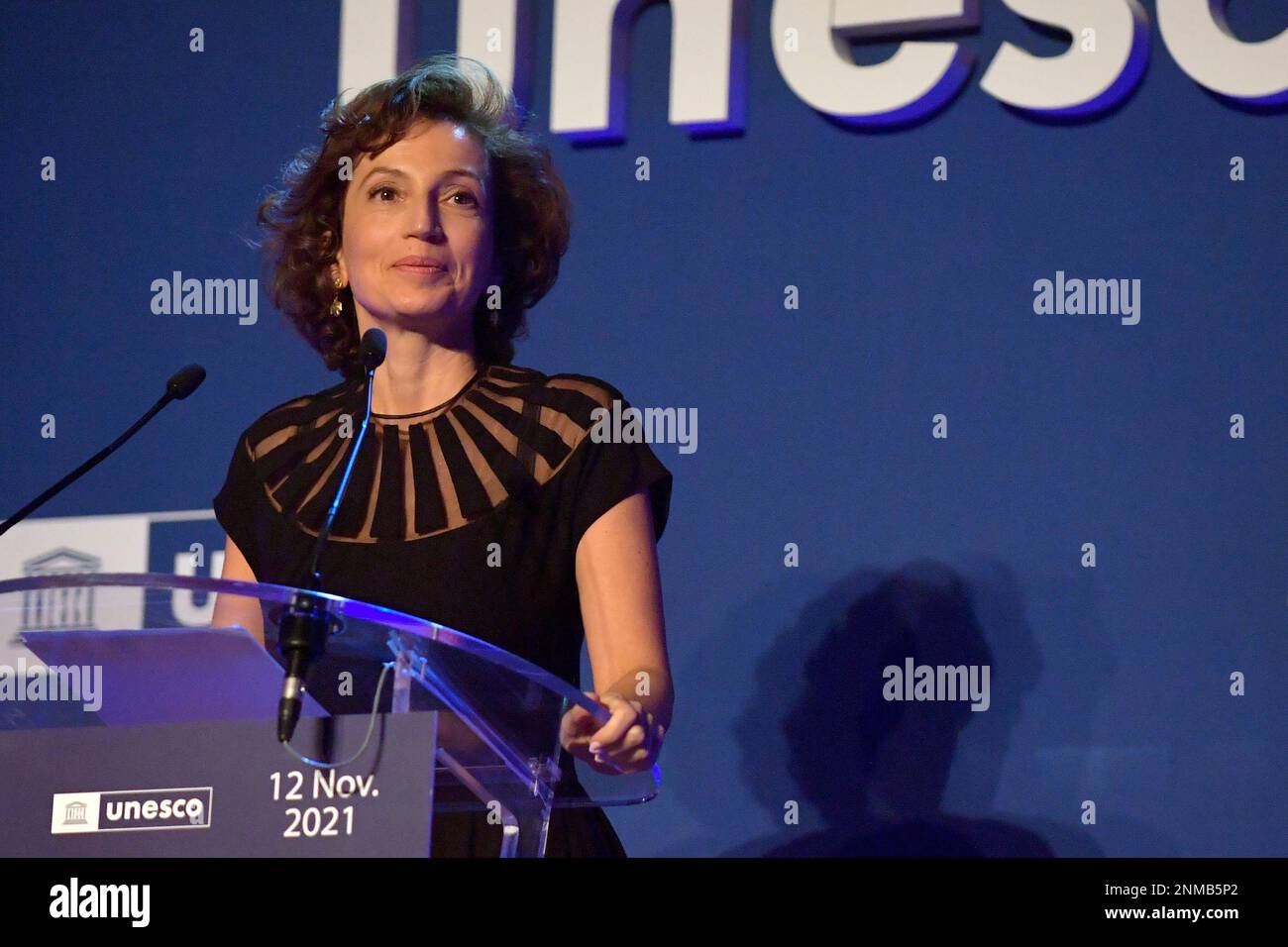 UNESCO Director General Audrey Azoulay delivers her speech during ...
