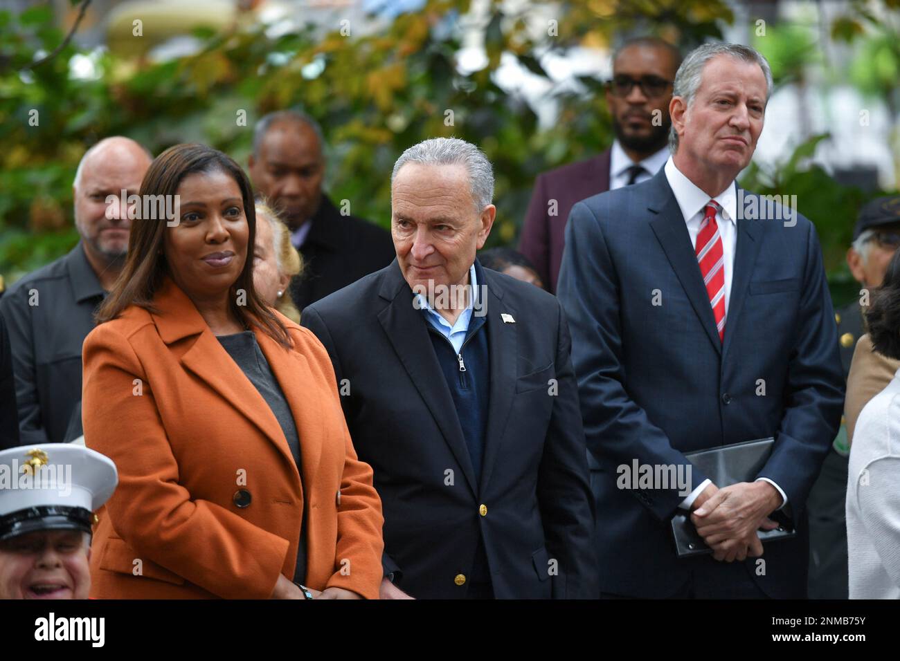 Photo by: NDZ/STAR MAX/IPx 2021 11/11/21 Letitia James, Chuck Schummer and Bill de Blasio at the ...
