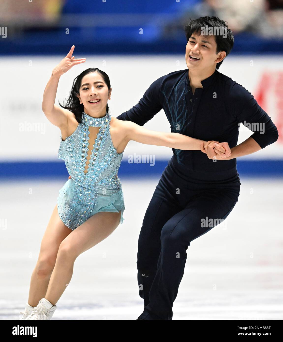 Japanese Riku Miura and Ryuichi Kihara perform during the Pairs Short Program at Yoyogi National ...