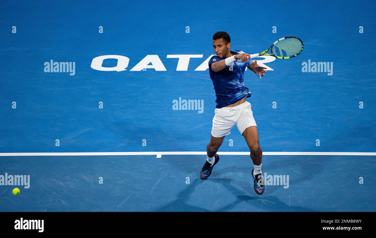 Daniil Medvedev vs Felix Auger Aliassime of Canada during their Semi-Finals match of the ATP 250 ...