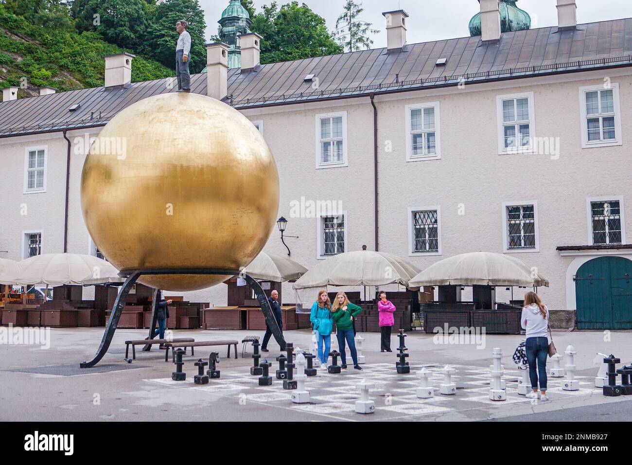 The Golden Sphere by Stephan Balkenhol and chess players, Salzburg ...