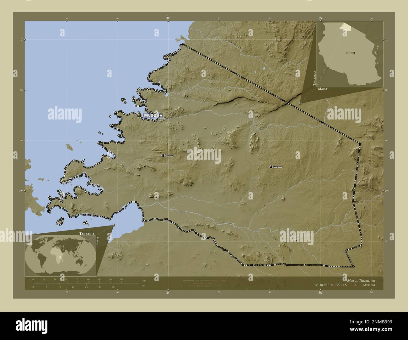 Mara, region of Tanzania. Elevation map colored in wiki style with ...
