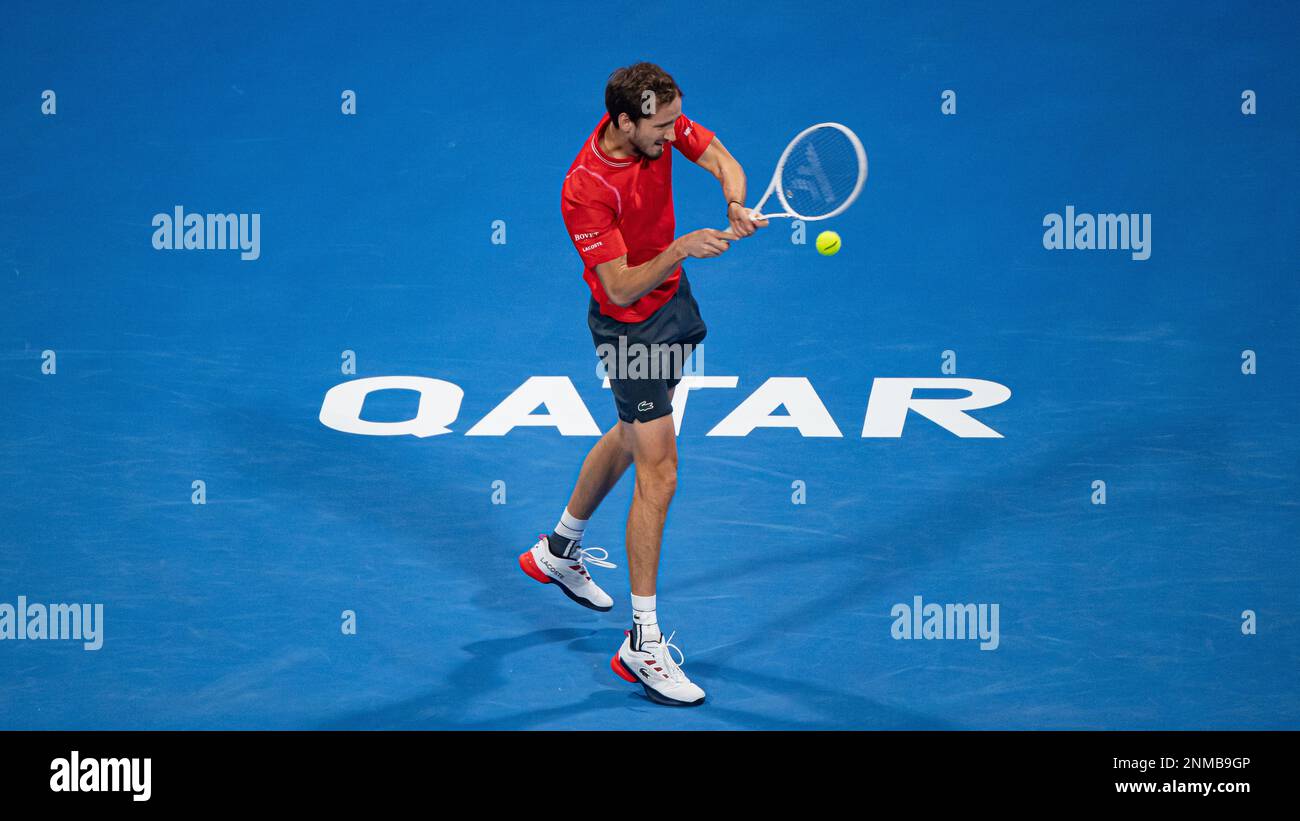 Daniil Medvedev vs Felix Auger Aliassime of Canada during their Semi-Finals match of the ATP 250 ...