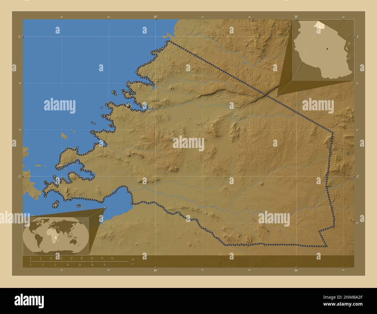 Mara, region of Tanzania. Colored elevation map with lakes and rivers ...