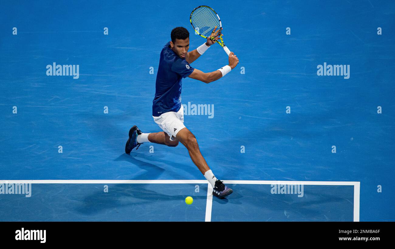 Daniil Medvedev vs Felix Auger Aliassime of Canada during their Semi-Finals match of the ATP 250 ...