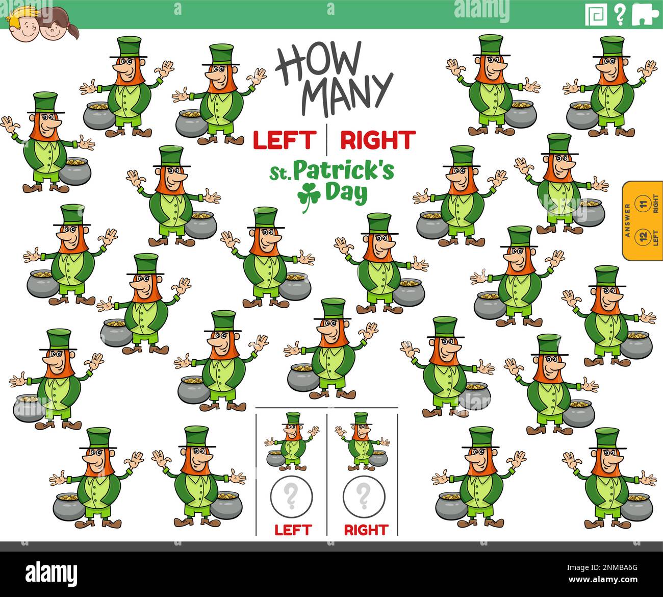 Cartoon illustration of educational task of counting left and right ...