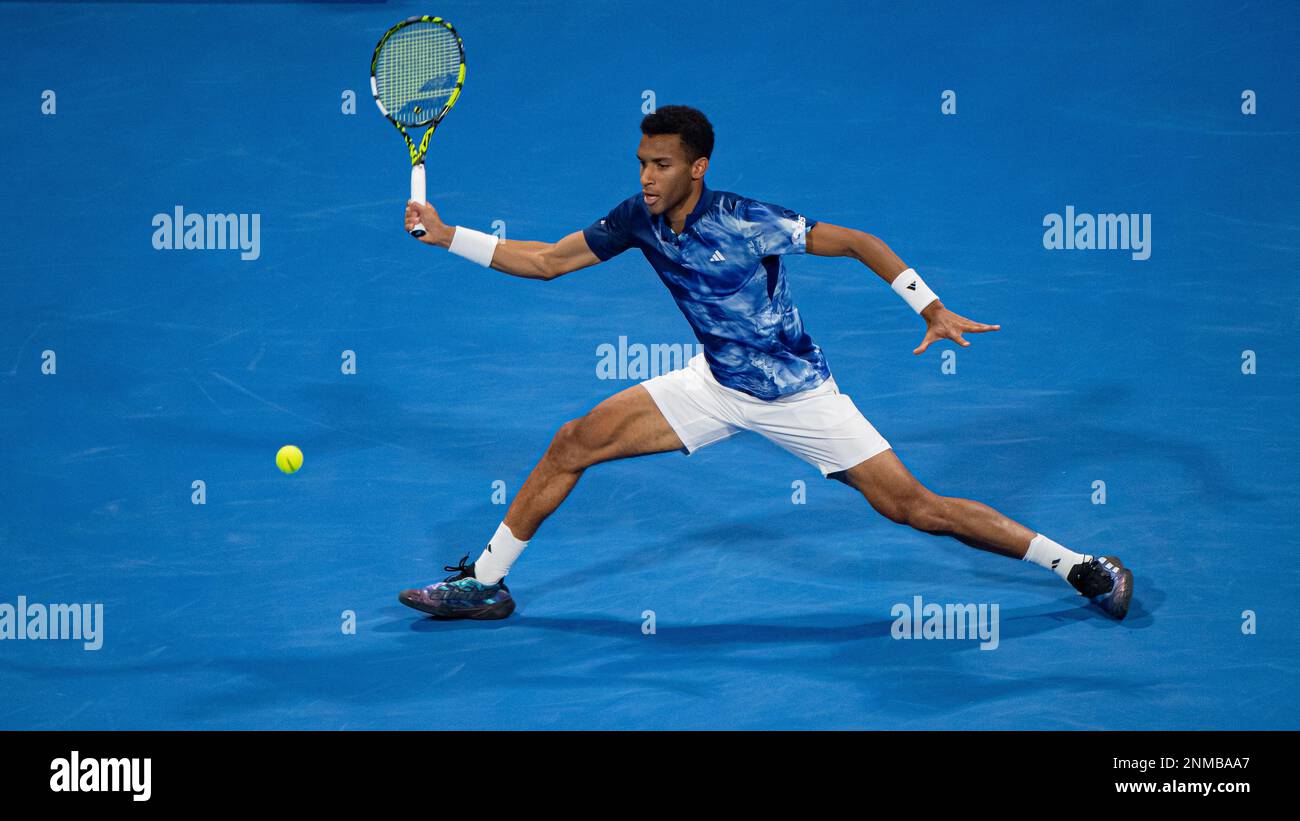 Daniil Medvedev vs Felix Auger Aliassime of Canada during their Semi-Finals match of the ATP 250 ...