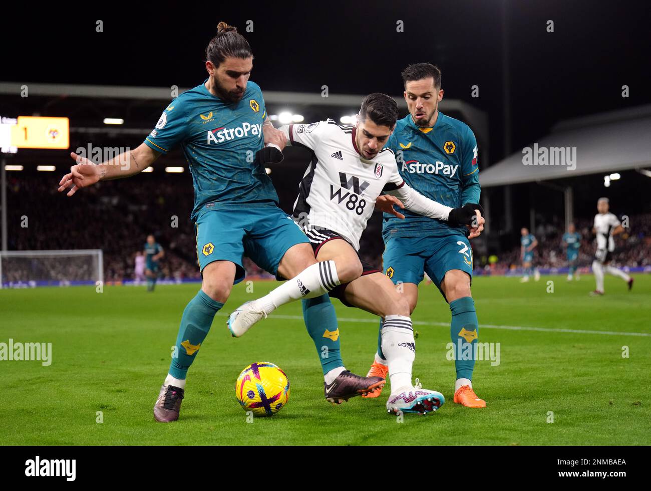 Fulham’s Manor Solomon battles for the ball with Wolverhampton ...
