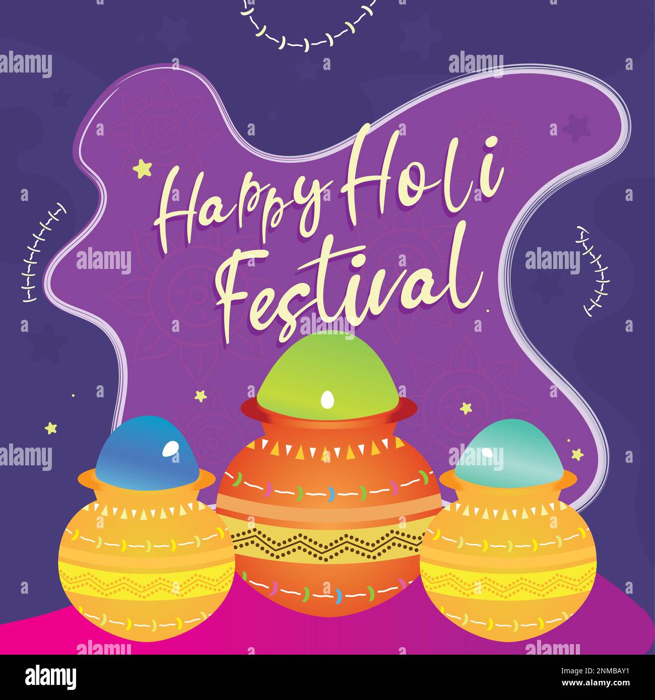 Colored holi festival poster with artisan vases and powder Vector Stock ...