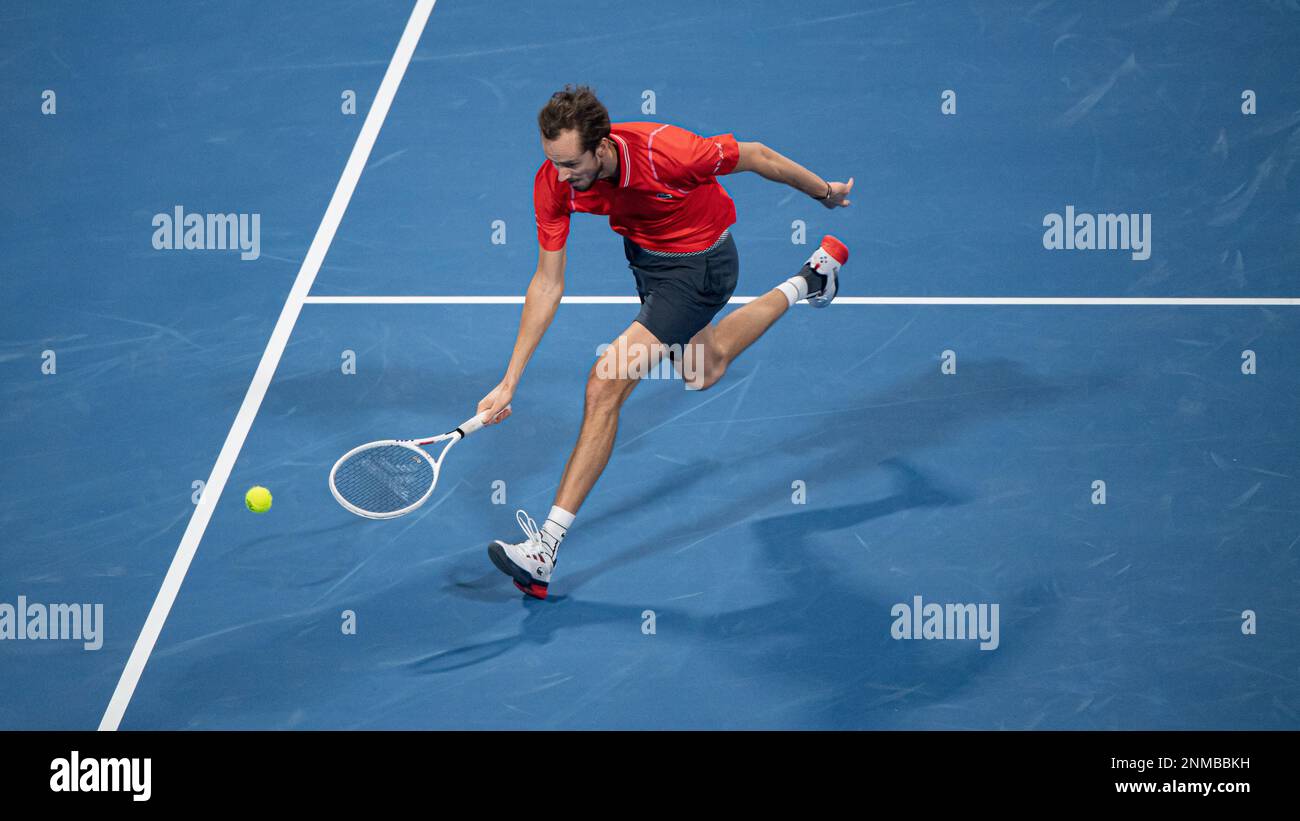 Daniil Medvedev vs Felix Auger Aliassime of Canada during their Semi-Finals match of the ATP 250 ...