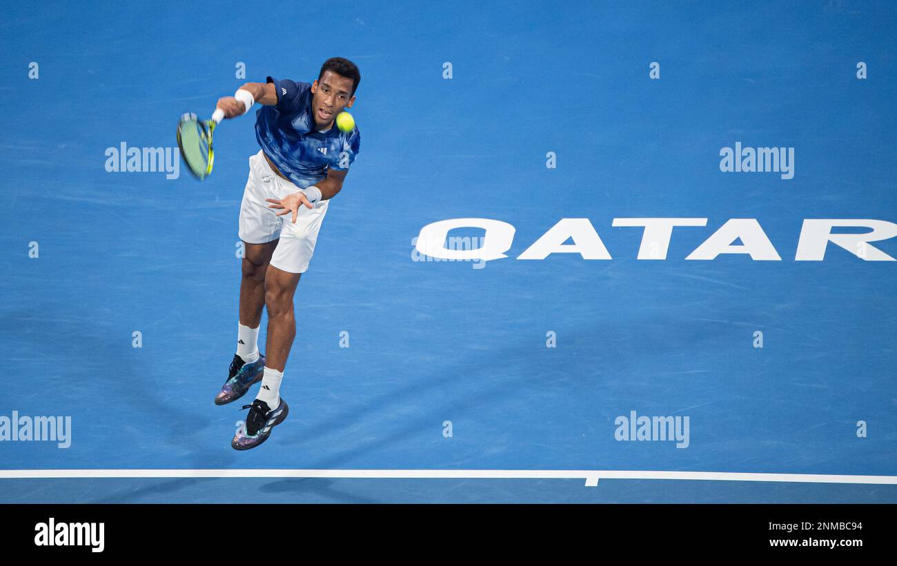 Daniil Medvedev vs Felix Auger Aliassime of Canada during their Semi-Finals match of the ATP 250 ...