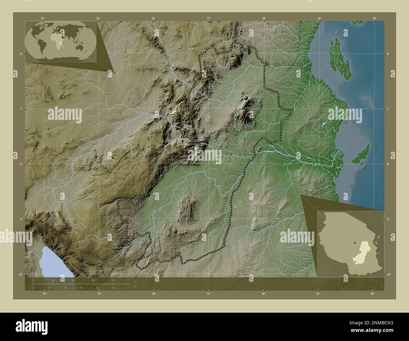 Morogoro, region of Tanzania. Elevation map colored in wiki style with ...